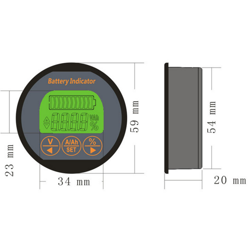 Round capacity indicator 8-70V 100A